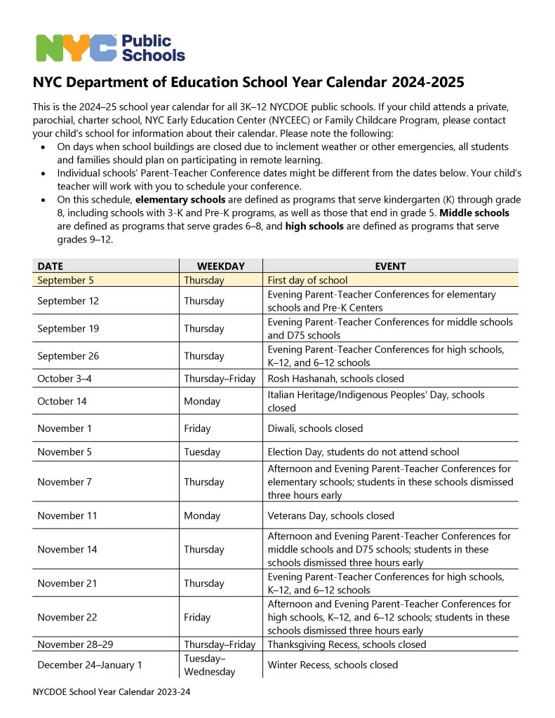 Calendar P S 272 Curtis Estabrook School
