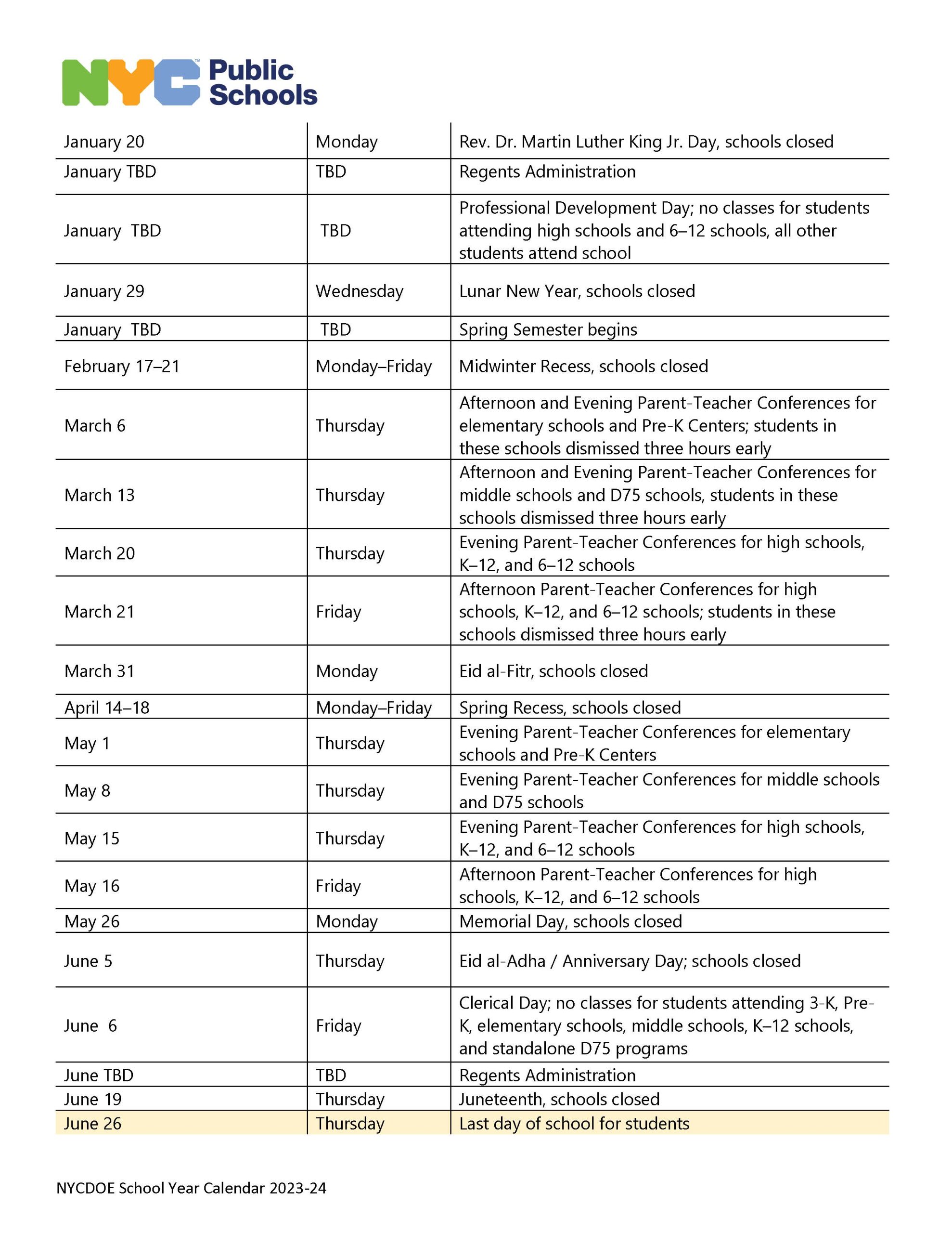 Calendar – P.S. 272 Curtis Estabrook School